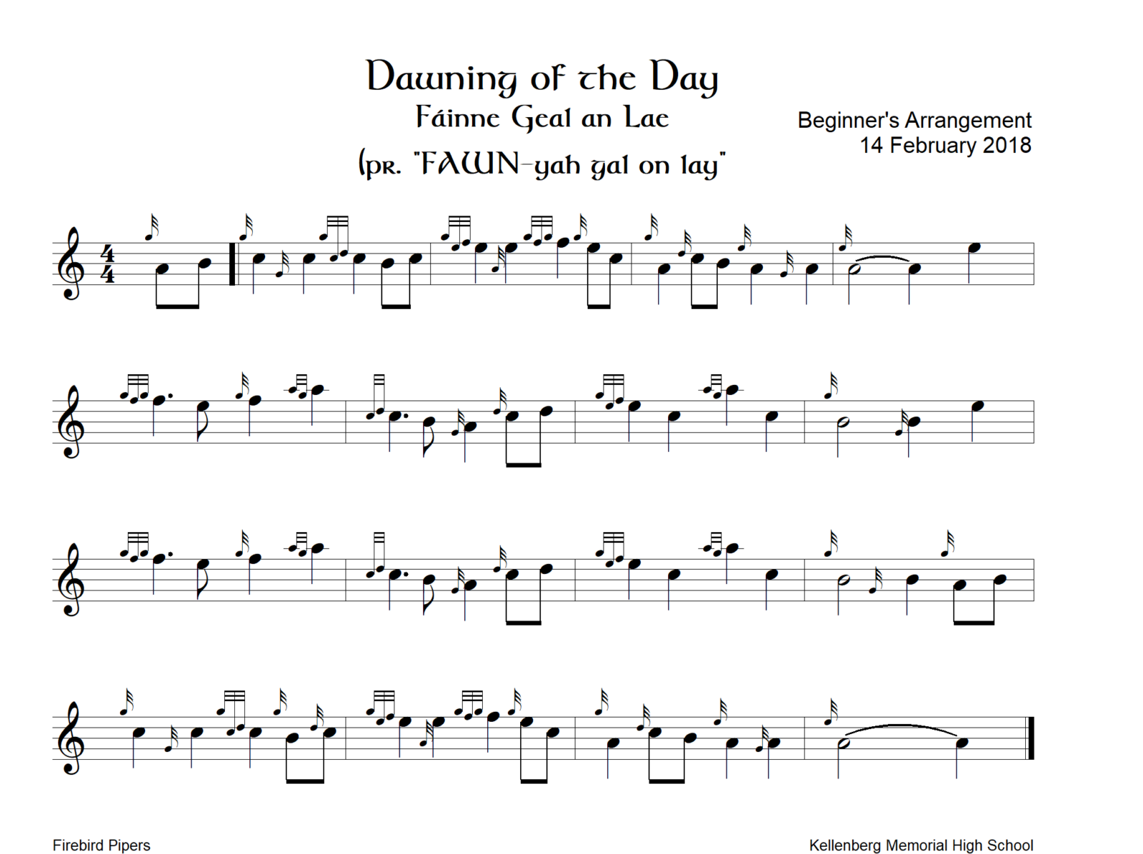 Dawning of the Day, Beginner’s Arrangement – Ceol na nGleannta – Music ...